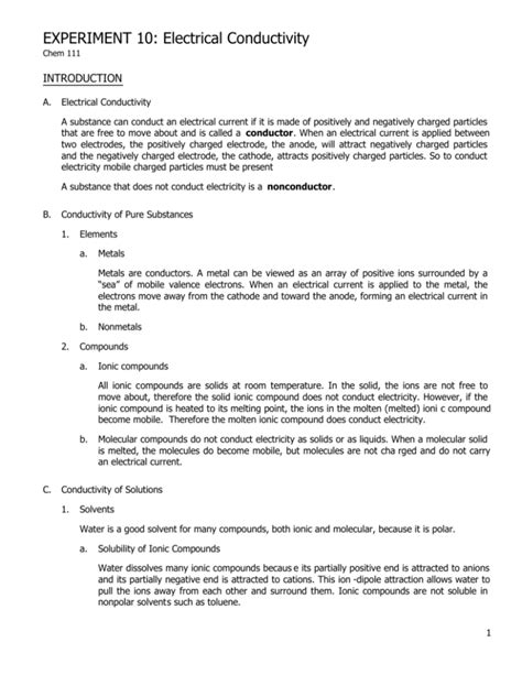 Electrical Conductivity Lab Experiment Chem 111 Guide
