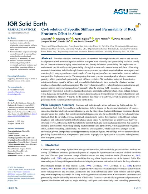 Pdf Co‐evolution Of Specific Stiffness And Permeability Of Rock Fractures Offset In Shear
