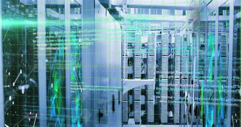 Image Of Computer Language Over Connected Dots And Globe Over Data Server Systems Stock