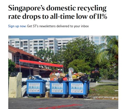 Singapores Domestic Recycling Rate Drops To All Time Low Of 11