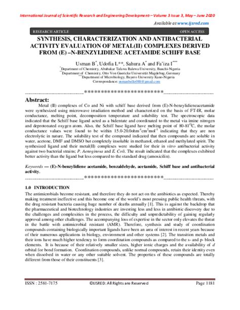 Pdf Synthesis Characterization And Antibacterial Activity Evaluation