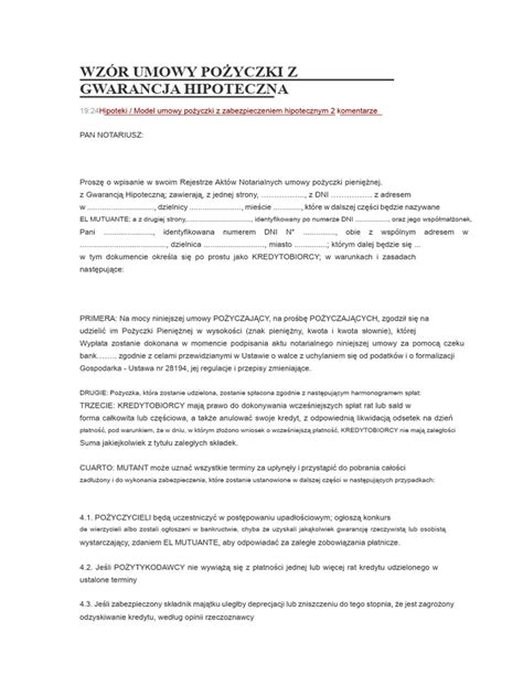 Wzór Umowy Pożyczki Z Gwarancja Hipoteczna Pdf