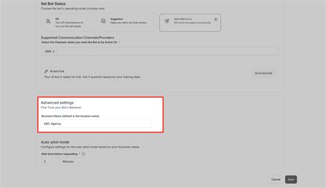 Configure Advanced Bot Settings For Conversation Ai Highlevel Support Portal