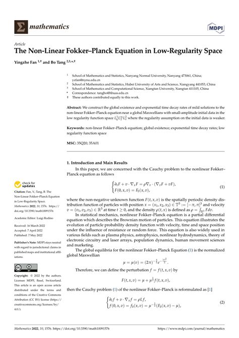Pdf The Non Linear Fokker Planck Equation In Low Regularity Space