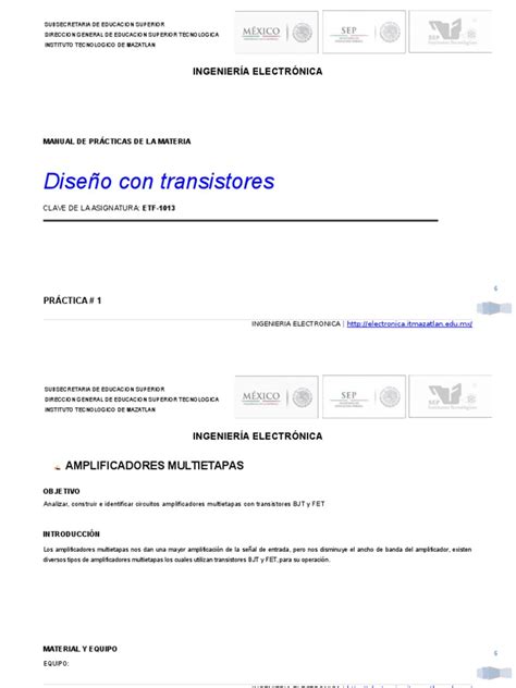 Manual De Practicas De Diseño Con Transistores P1 Amp Mult Descargar Gratis Pdf Transistor