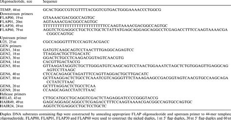Oligonucleotide Sequences For Dna Substrates 5 0 To 3 0 Download Table