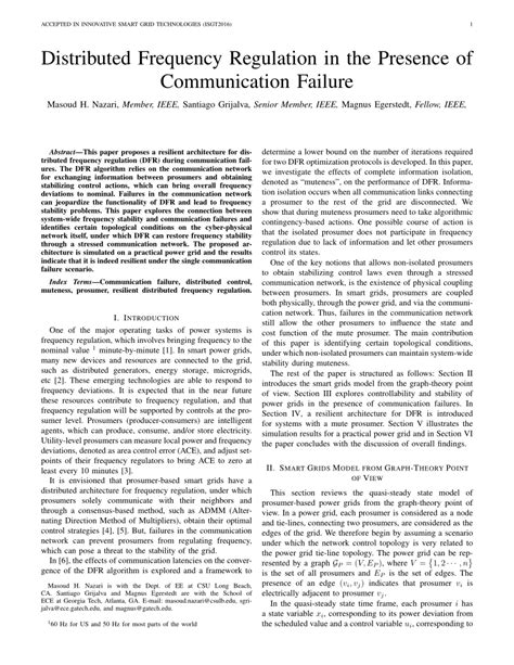 Pdf Distributed Frequency Control Of Prosumer Based Electric Energy