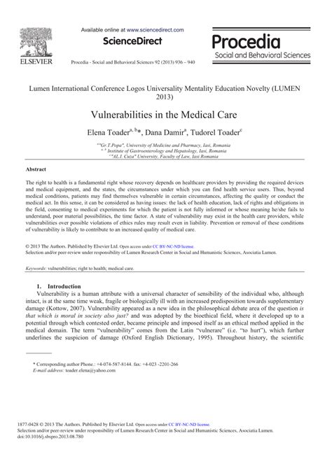 Pdf Vulnerabilities In The Medical Care