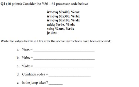 Solved Q Points Consider The Y Processor Code Chegg Com