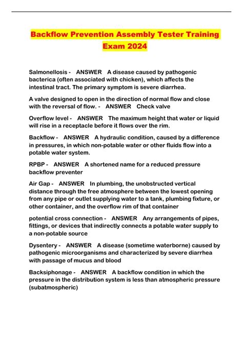 Backflow Prevention Assembly Tester Training Exam 2024 Backflow Prevention Assembly Tester