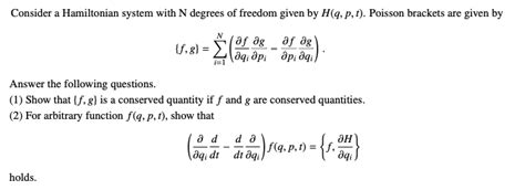 Solved Consider A Hamiltonian System With N Degrees Of