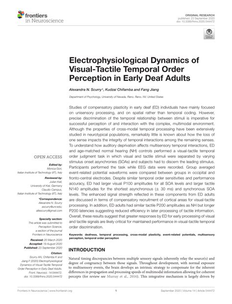 Pdf Electrophysiological Dynamics Of Visual Tactile Temporal Order Perception In Early Deaf Adults
