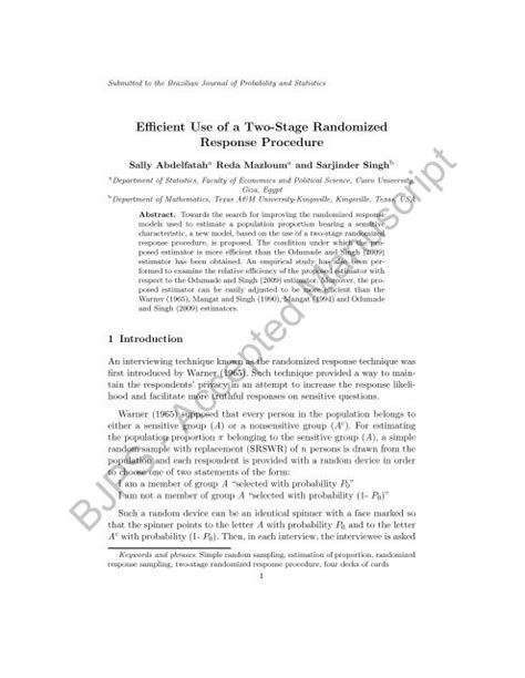 Efficient Use Of A Two Stage Randomized Response Procedure