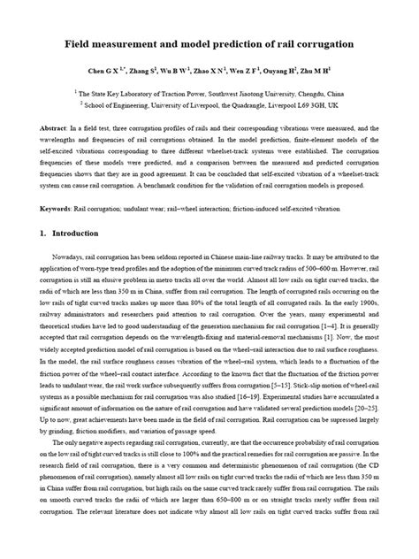 Field Measurement And Model Prediction Of Rail Corrugation Final Version Download Free Pdf