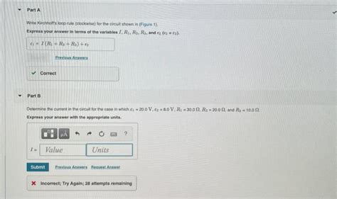 Solved E2 R Ww R3 W B E R А A Part A Write Kirchhoffs