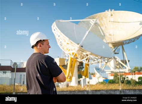 Engineer Looking Earth Based Astronomical Radio Telescope Radio Telescopes Used In Science For