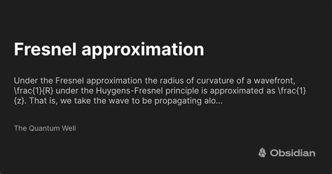 Fresnel Approximation The Quantum Well Obsidian Publish