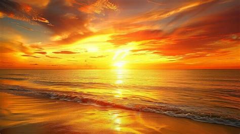 Golden Sunset Over The Ocean Premium Ai Generated Image