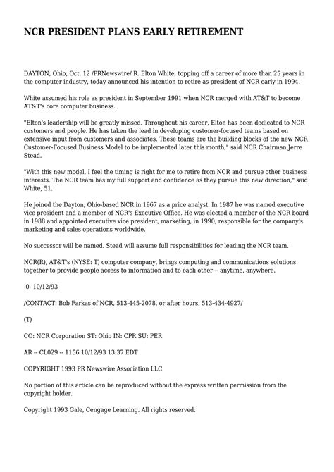 Ncr President Plans Early Retirement Pdf