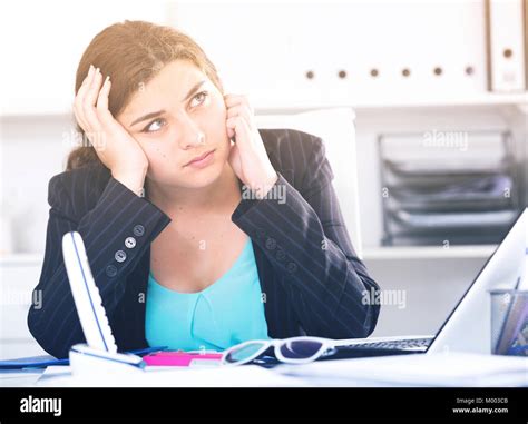 Adult Woman Is Having Complicated Issue With Project In Office Stock