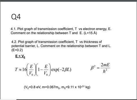 Solved Q4 4 1 Plot Graph Of Transmission Coefficient T Vs Chegg Com