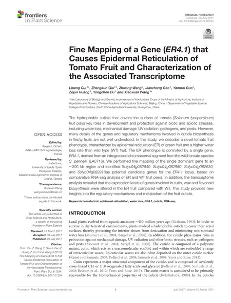 Pdf Fine Mapping Of A Gene Er4 1 That Causes Epidermal Reticulation