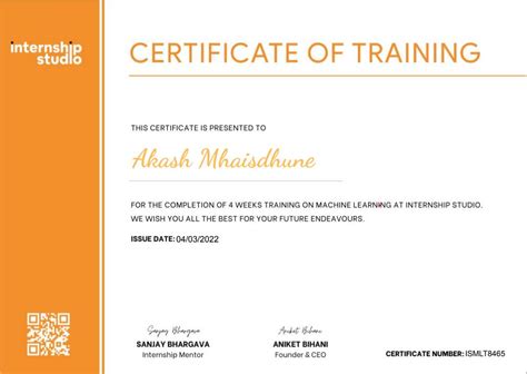 Akash Mhaisdhune On Linkedin Machinelearning Internship Certificateofcompletion