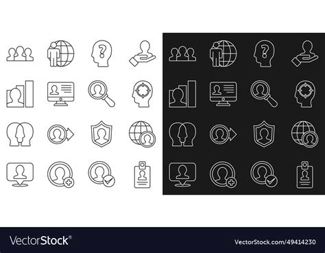 Set Line Identification Badge Globe And People Vector Image