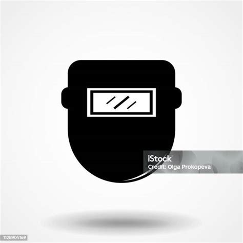 금속 용접기 헬멧 아이콘입니다 흰색 배경에 고립 된 웹 디자인을 위한 편평한 금속 용접기 헬멧 벡터 아이콘 로고에 대한 스톡