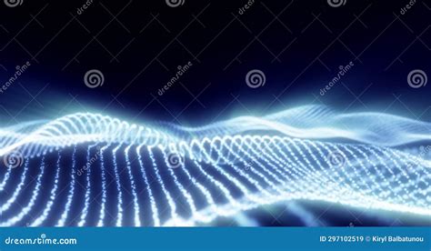 Abstract Blue Waves From Glowing Particles And Lines Futuristic Hi Tech Stock Illustration