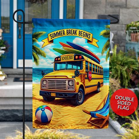 Summer Break School Bus Flag Tropical Beach Vacation Decor Etsy