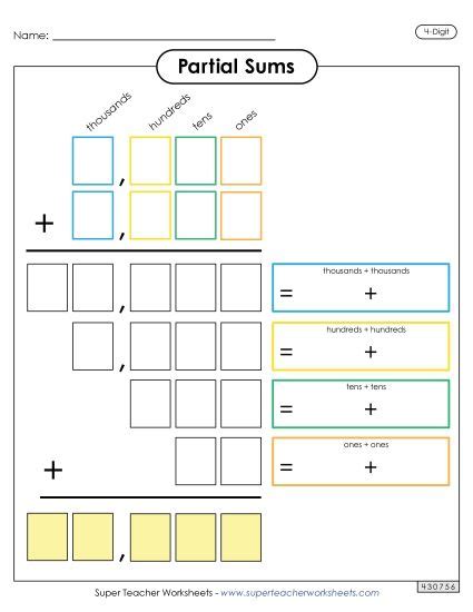 Partial Sums Addition Worksheets