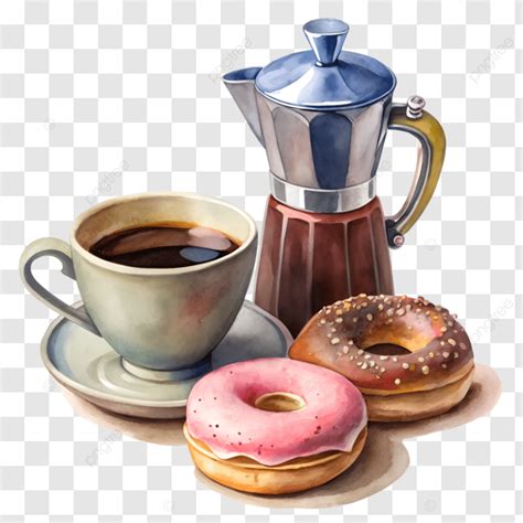 커피와 도넛 수채화 클립 아트 그림 디지털 수채화 커피 도넛 커피 컵 도넛 수채화 아침 식사 그림 Png 일러스트 및 이미지 에 대한 무료 다운로드 Pngtree