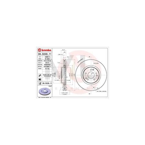 Brembo 09 D229 11 Brake Disc Internally Vented Coated High Carbon W