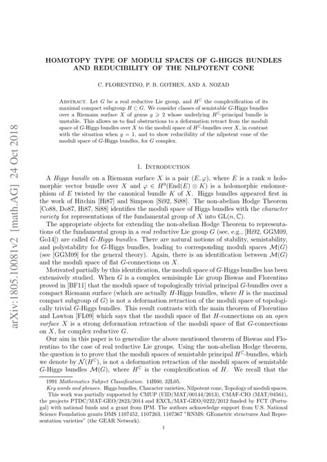Pdf Homotopy Type Of Moduli Spaces Of G Higgs Bundles And Reducibility Of The Nilpotent Cone