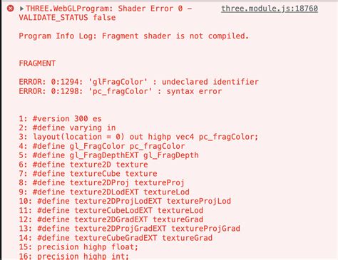 Errors Are Not Showing The Shader Code Anymore After R140 · Issue 24127 · Mrdoobthreejs · Github