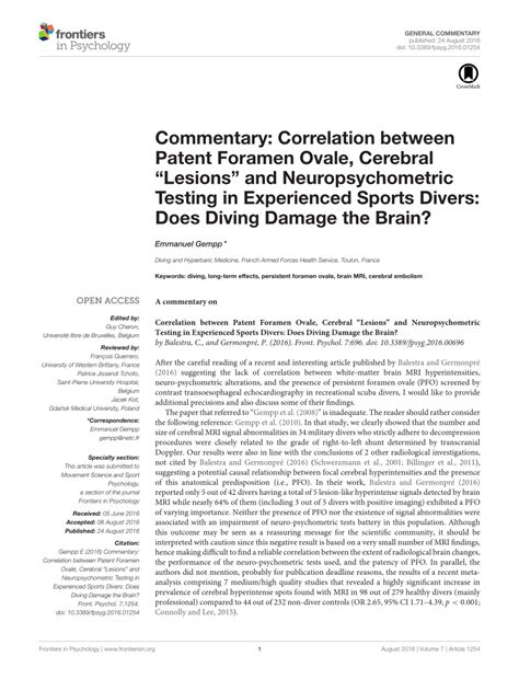 Pdf Commentary Correlation Between Patent Foramen Ovale Cerebral