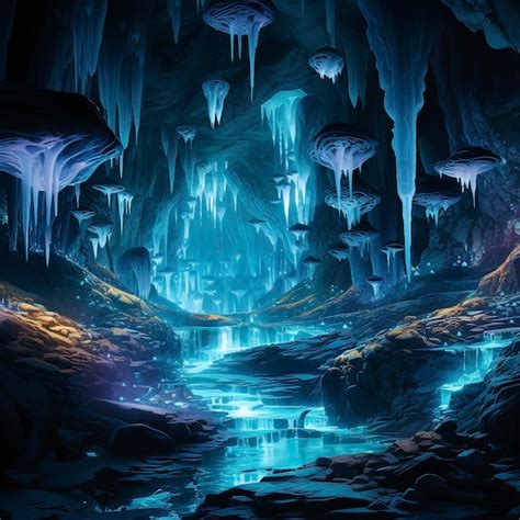 Premium Ai Image Image Of An Underground Bioluminescent Generative Ai