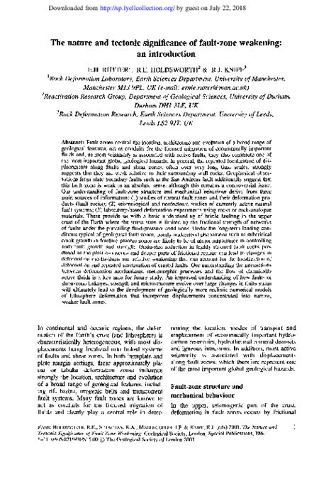 Pdf The Nature And Tectonic Significance Of Fault Zone Weakening An