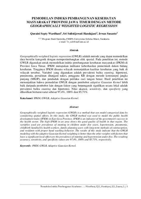 Pdf Pemodelan Indeks Pembangunan Kesehatan Masyarakat Dengan Metode Geographically Weighted