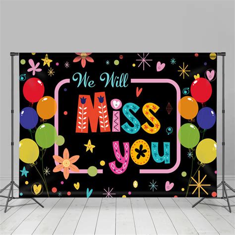 We Will Miss You Colorful Balloon Farewell Backdrop Lofaris
