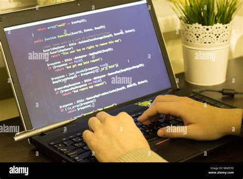 Web Developer Typing A Php Program On Keyboard Digital Technology