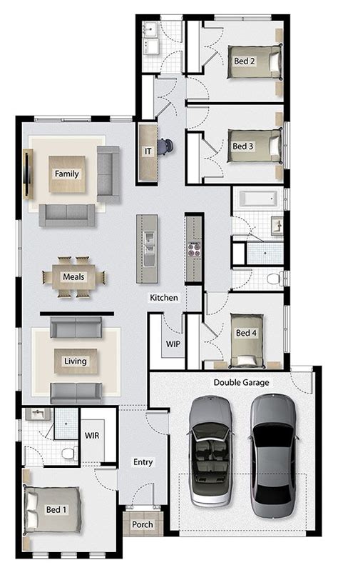 บ้านชั้นเดียว 4 ห้องนอน 2 ห้องน้ำ Projetos De Casas Modernas Maquetes De Casas Plantas De Casas