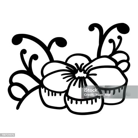 꽃 모양의 케이크 과자 케이크 디저트 색칠 하기 페이지 색칠 공부 윤곽선 벡터 벡터 일러스트레이션 색칠하기에 대한 스톡 벡터