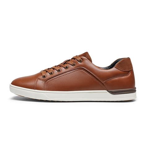 Brown Mens Wide Vegan Leather Sneakers Classic Lace Up Shoes With