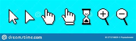 Pixel Cursor Or Computer Mouse Pointer Icons Set Pixel Art Cursors Arrows Hand Click