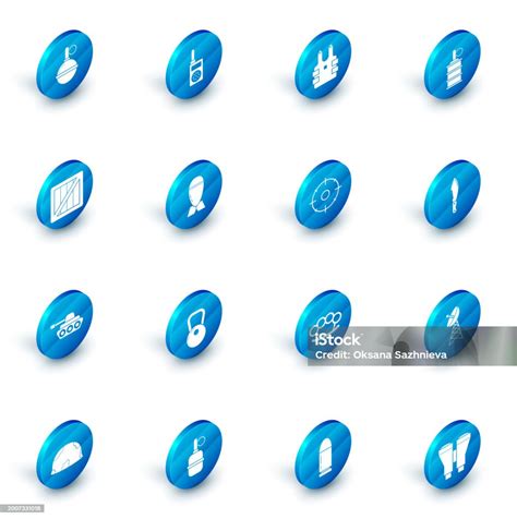 워키 토키 총알 수류탄 군사 탄약 상자 탱크 항공 폭탄 칼 및 표적 스포츠 사격 경쟁 아이콘으로부터 보호하기위한 방탄 조끼를 설정합니다 벡터 3차원 형태에 대한 스톡 벡터