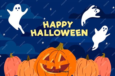 Free Vector Happy Halloween Ghosts And Pumpkin Background