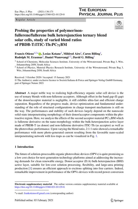 Pdf Probing The Properties Of Polymernon Fullerenefullerene Bulk