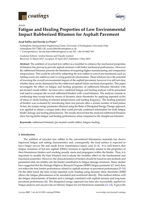 Pdf Fatigue And Healing Properties Of Low Environmental Impact